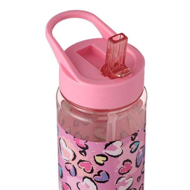 Sticla de apa cu pai pentru copii, ClickDeal®, Model Inimi, Roz-deschis ...