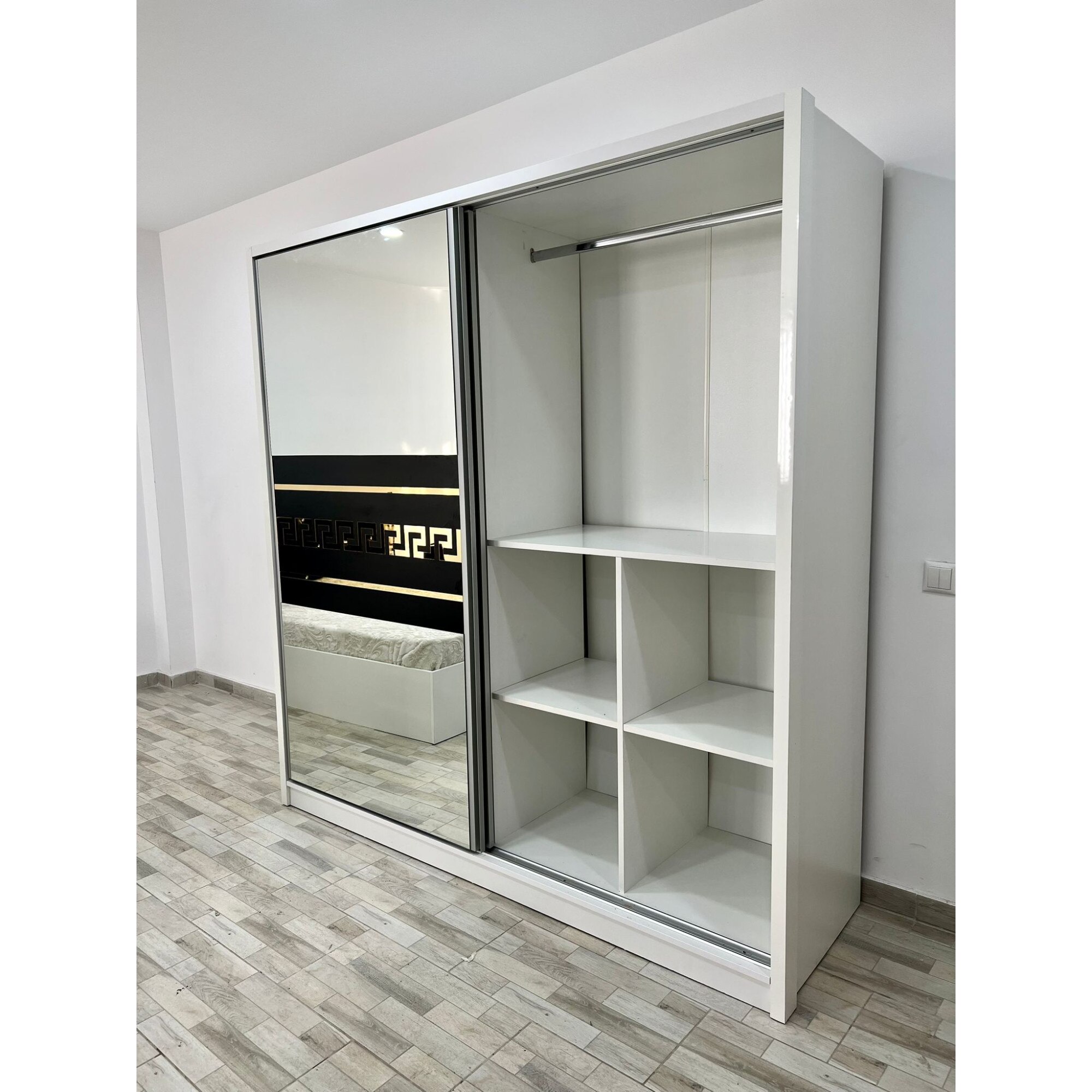 Dressing Palermo cu oglinda, culoare alb / negru, 200 x 206 x 60 cm ...