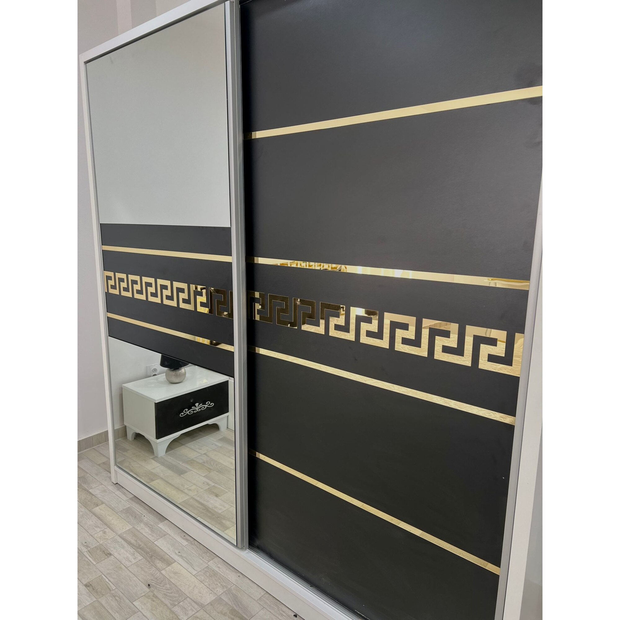 Dressing Palermo cu oglinda, culoare alb / negru, 200 x 206 x 60 cm ...