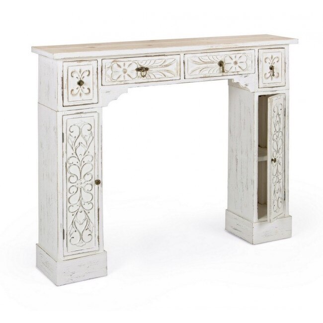 Masca decorativa semineu lemn alb antichizat Spark 115x23x95 cm - eMAG.ro