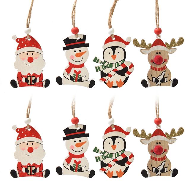 Комплект от 8 дървени коледни украси за елха Shopiens®, модел Дядо ...