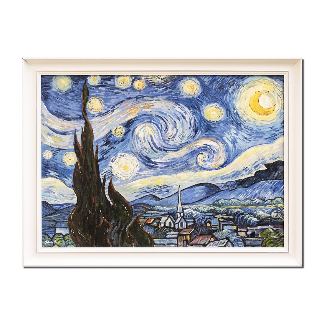 Tablou celebru inramat pictat manual, Noapte instelata, 80x60cm ulei pe ...