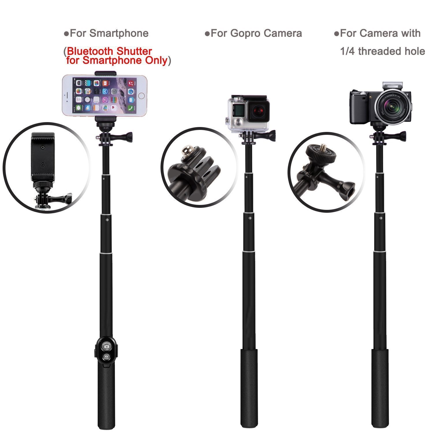 Selfie Stick 33cm - 110cm cu Prindere Pentru Camera Video Sport Gopro ...