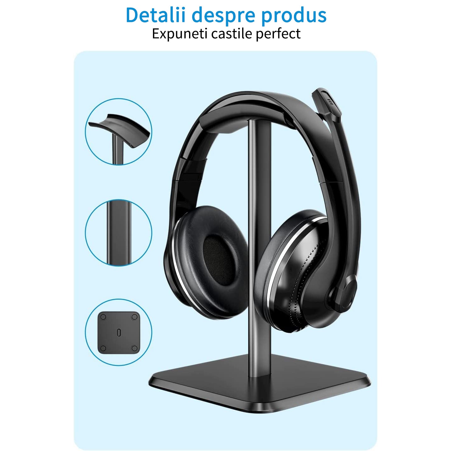 Suport pentru casti, Pentru masa, suport detasabil pentru casti cu ...