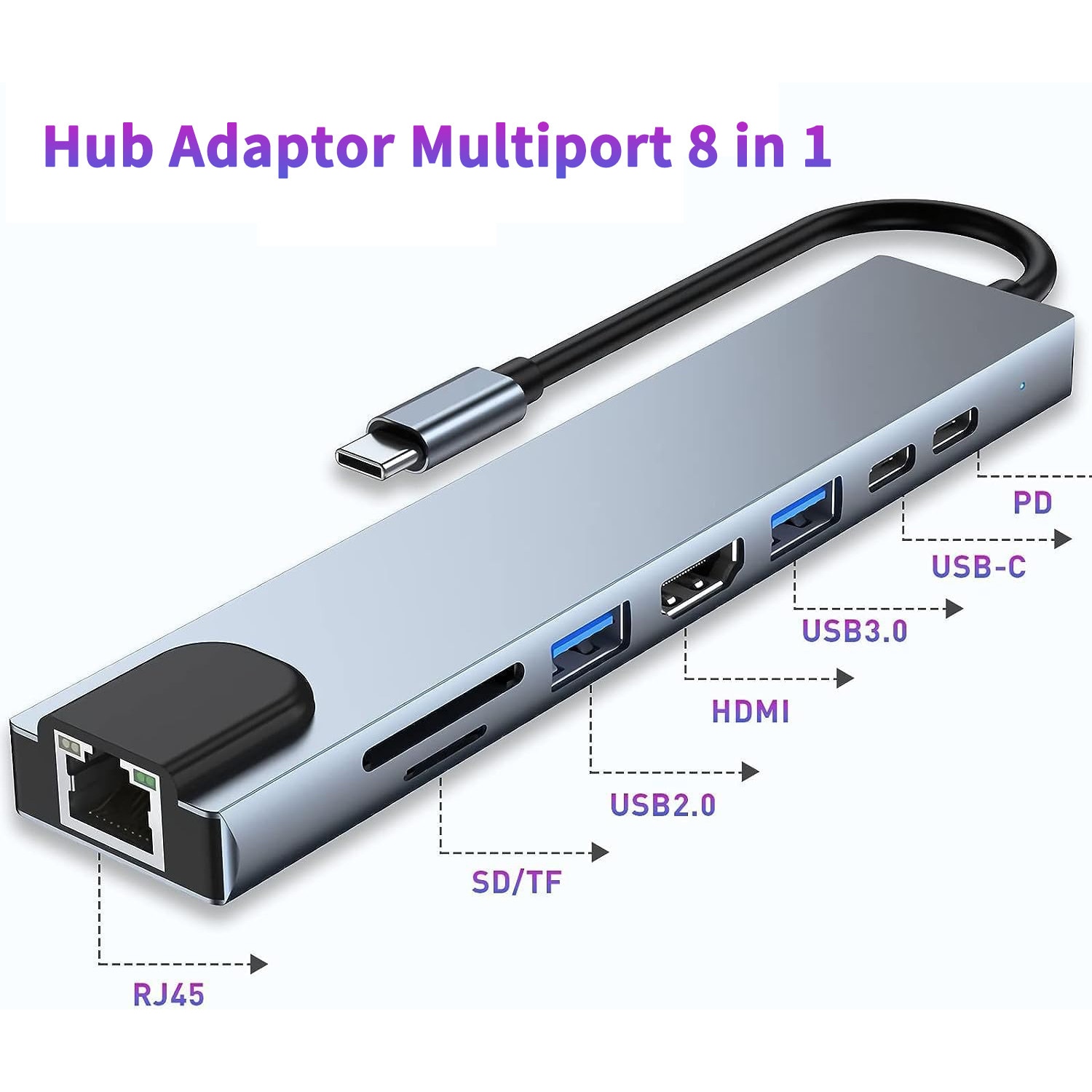 Adaptor HUB 8 in 1, Bolongking, Mufa de Intrare 3.0 si Type-C, 3 ...
