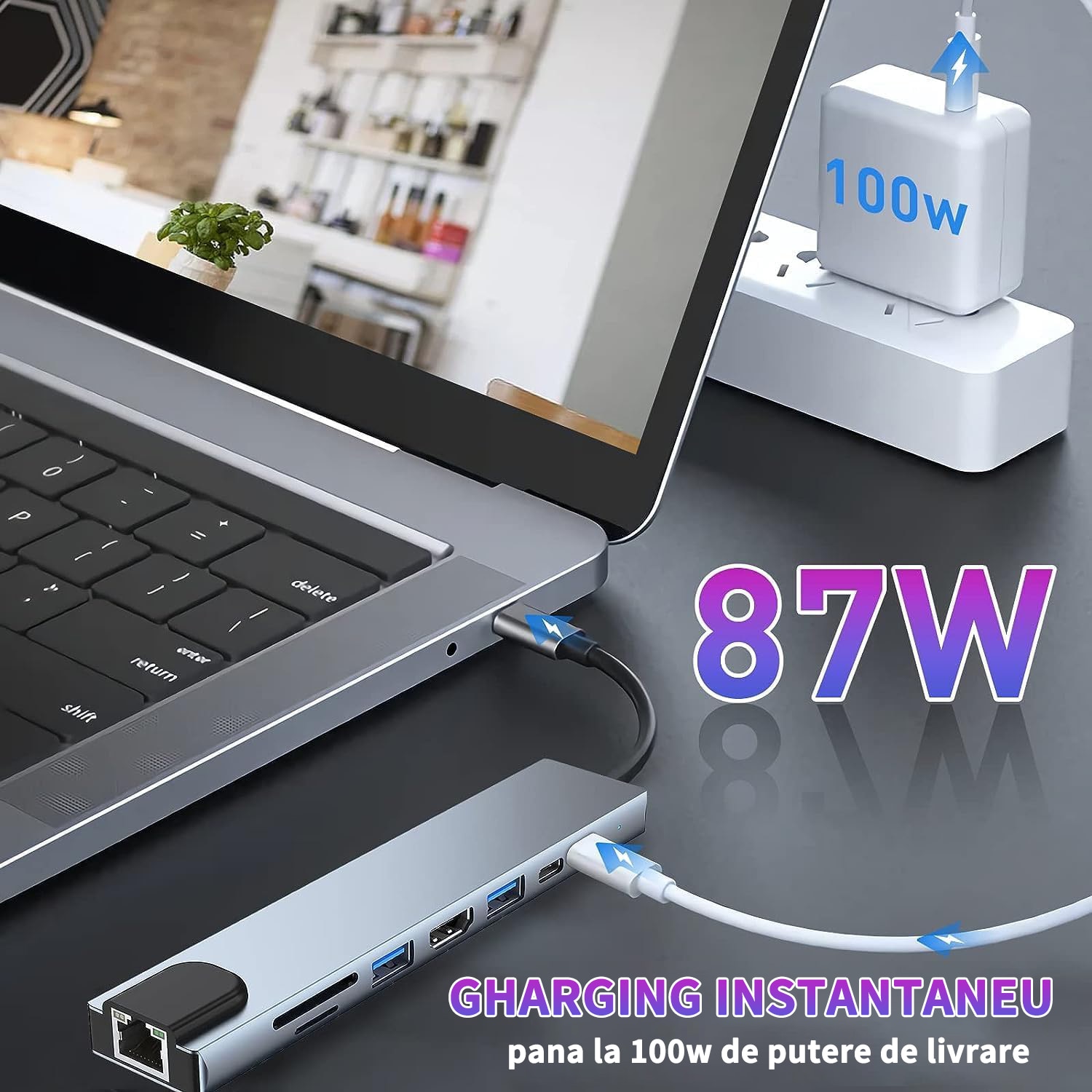 Adaptor HUB 8 in 1, Bolongking, Mufa de Intrare 3.0 si Type-C, 3 ...
