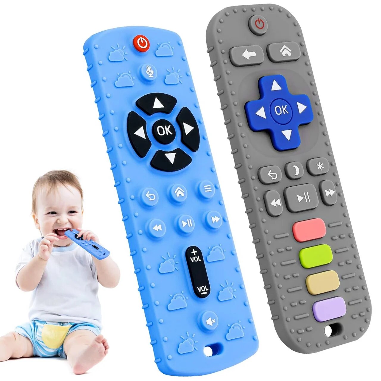 Set 2 jucarii pentru dentitie in forma de telecomanda, Silicon, SARALMA ...