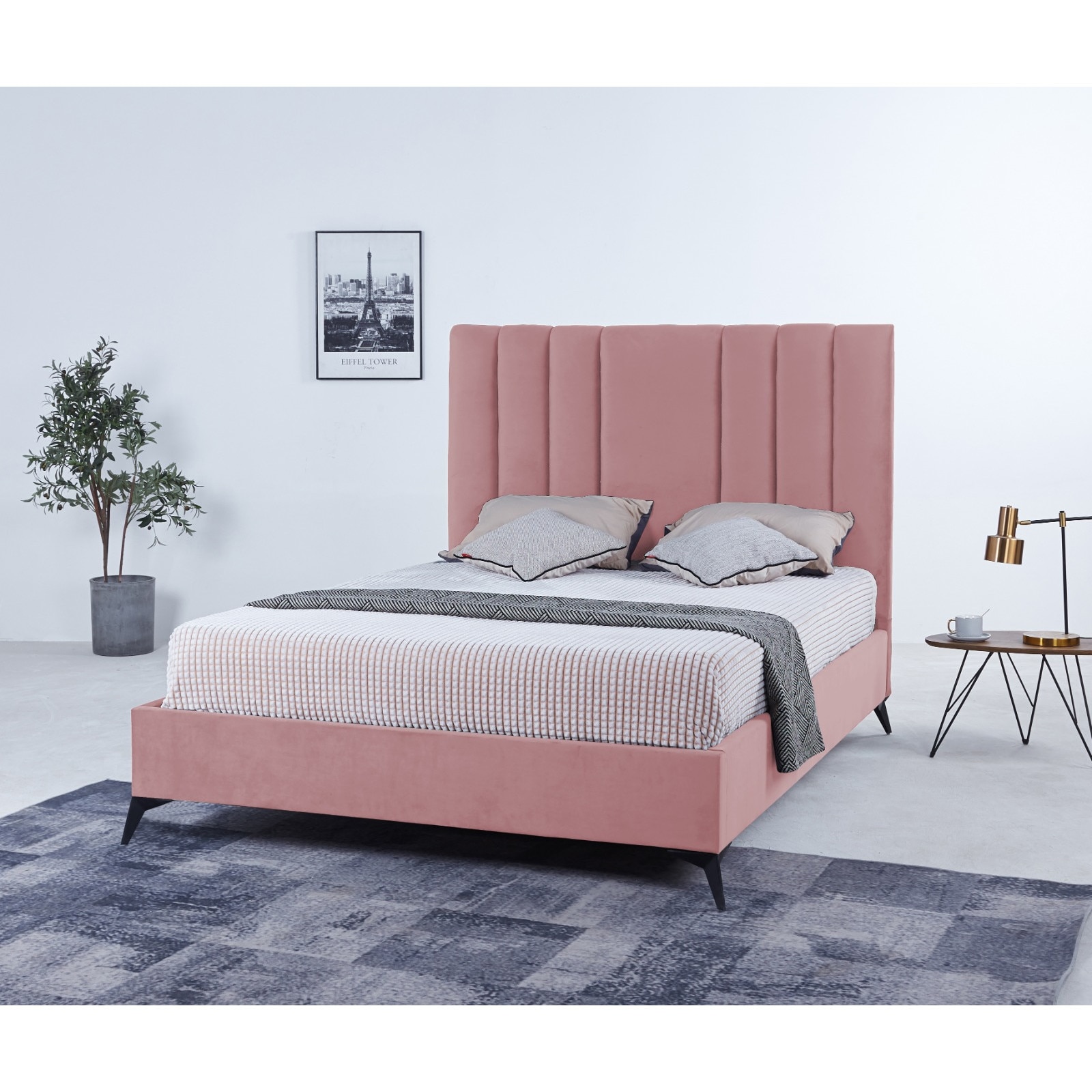 Pat Deja Vu 180x200 cm Tapitat Catifea Roz Somiera Inclusa - eMAG.ro