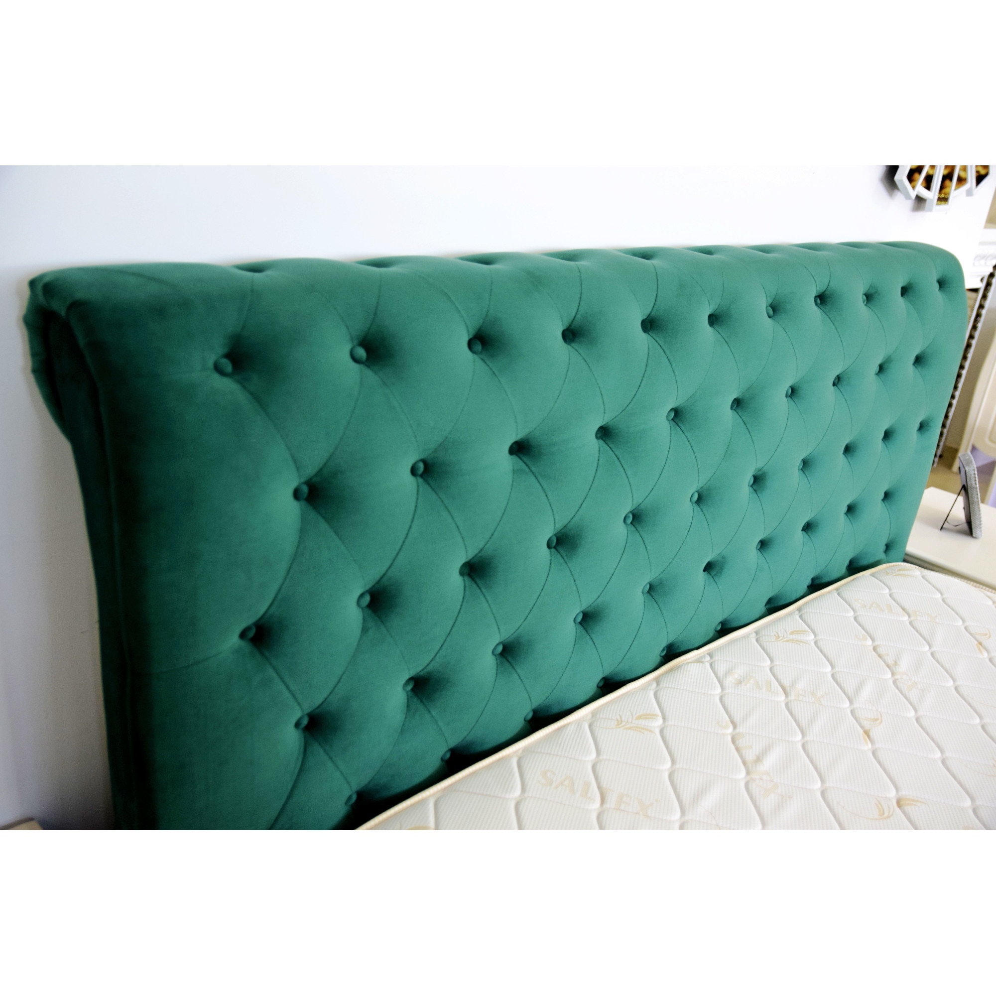 Pat Dormitor Model Silver 180x200 cm Tapitat Catifea Verde Somiera ...
