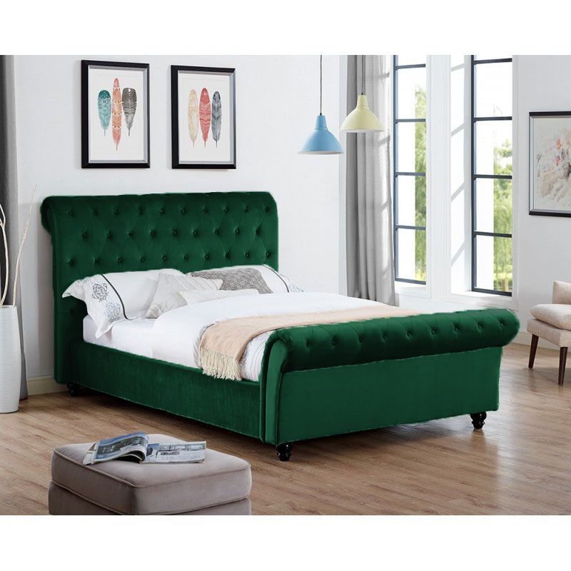 Pat Dormitor Model Silver 180x200 cm Tapitat Catifea Verde Somiera ...