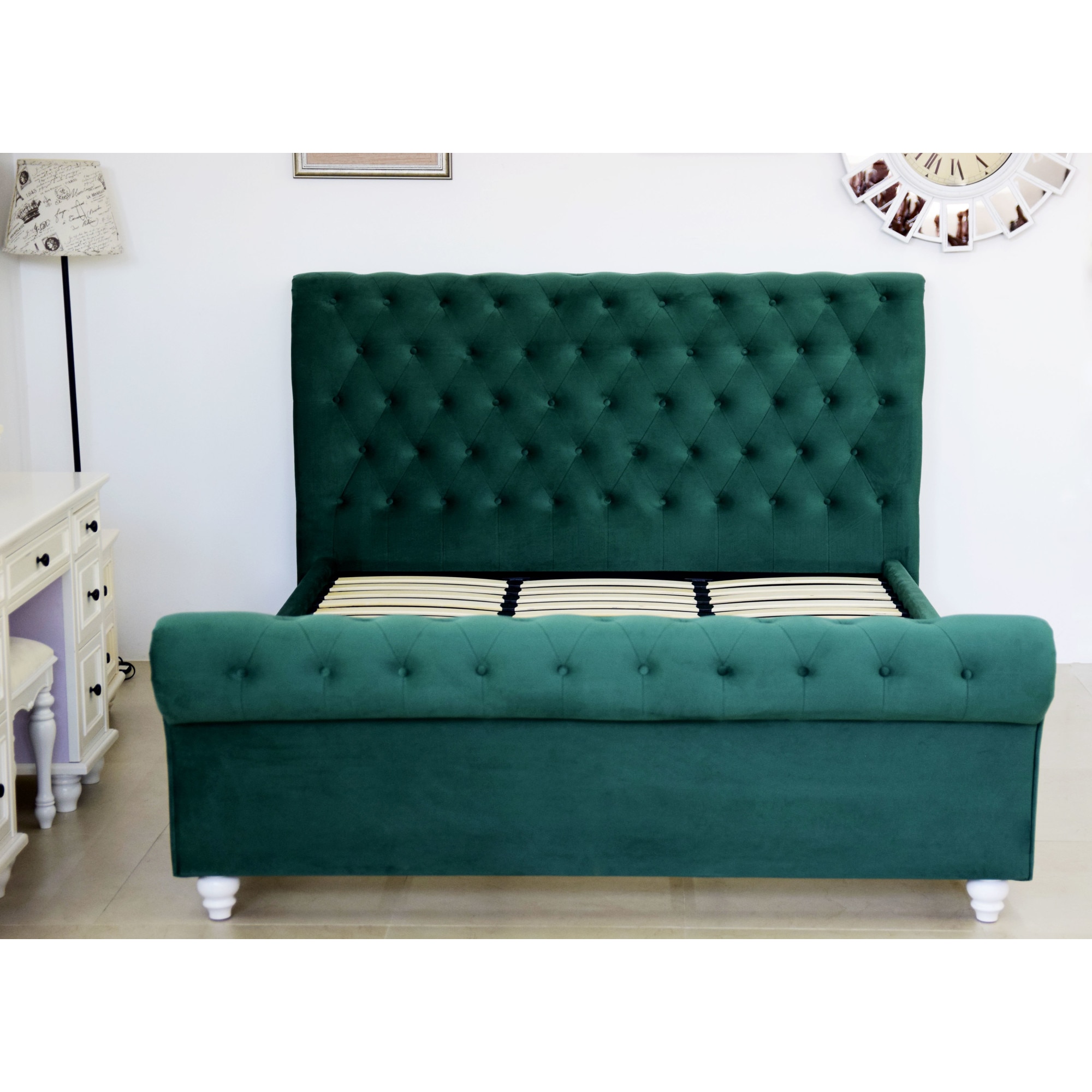 Pat Dormitor Model Silver 160x200 cm Tapitat Catifea Verde Somiera ...