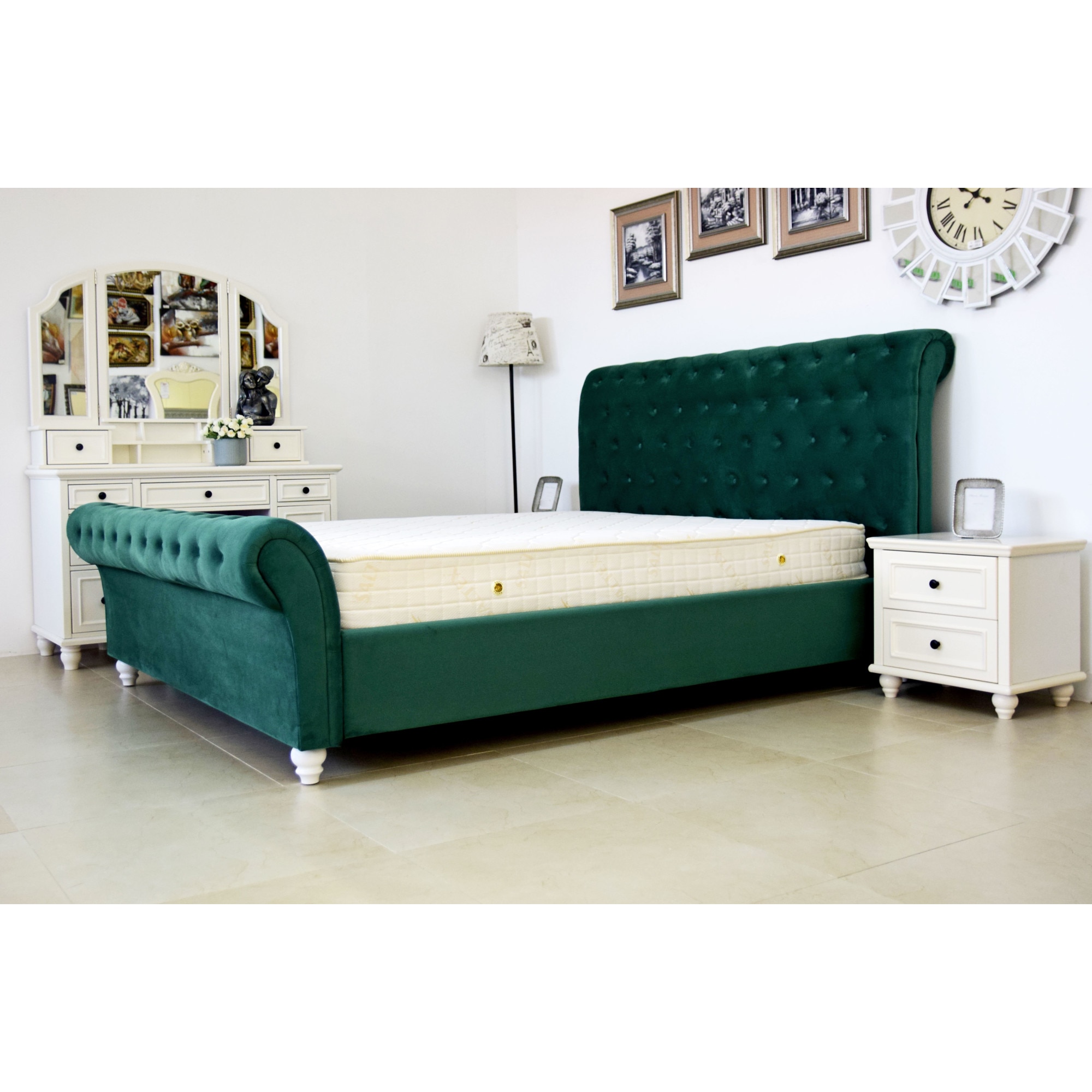 Pat Dormitor Model Silver 160x200 cm Tapitat Catifea Verde Somiera ...