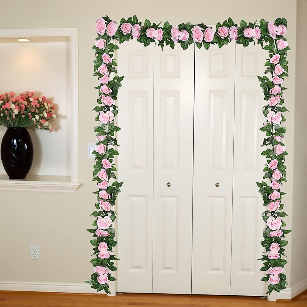 Set 2 plante artificiale, Ronyes®, Plastic, 220cm, 16 flori, Roz - eMAG.ro