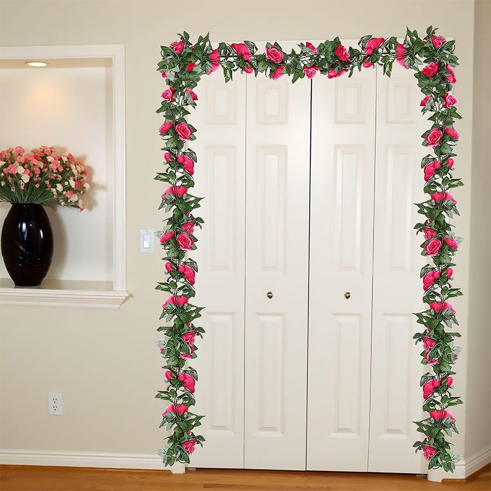 Set 2 plante artificiale, Ronyes®, Plastic, 220cm, 16 flori, Rosu - eMAG.ro