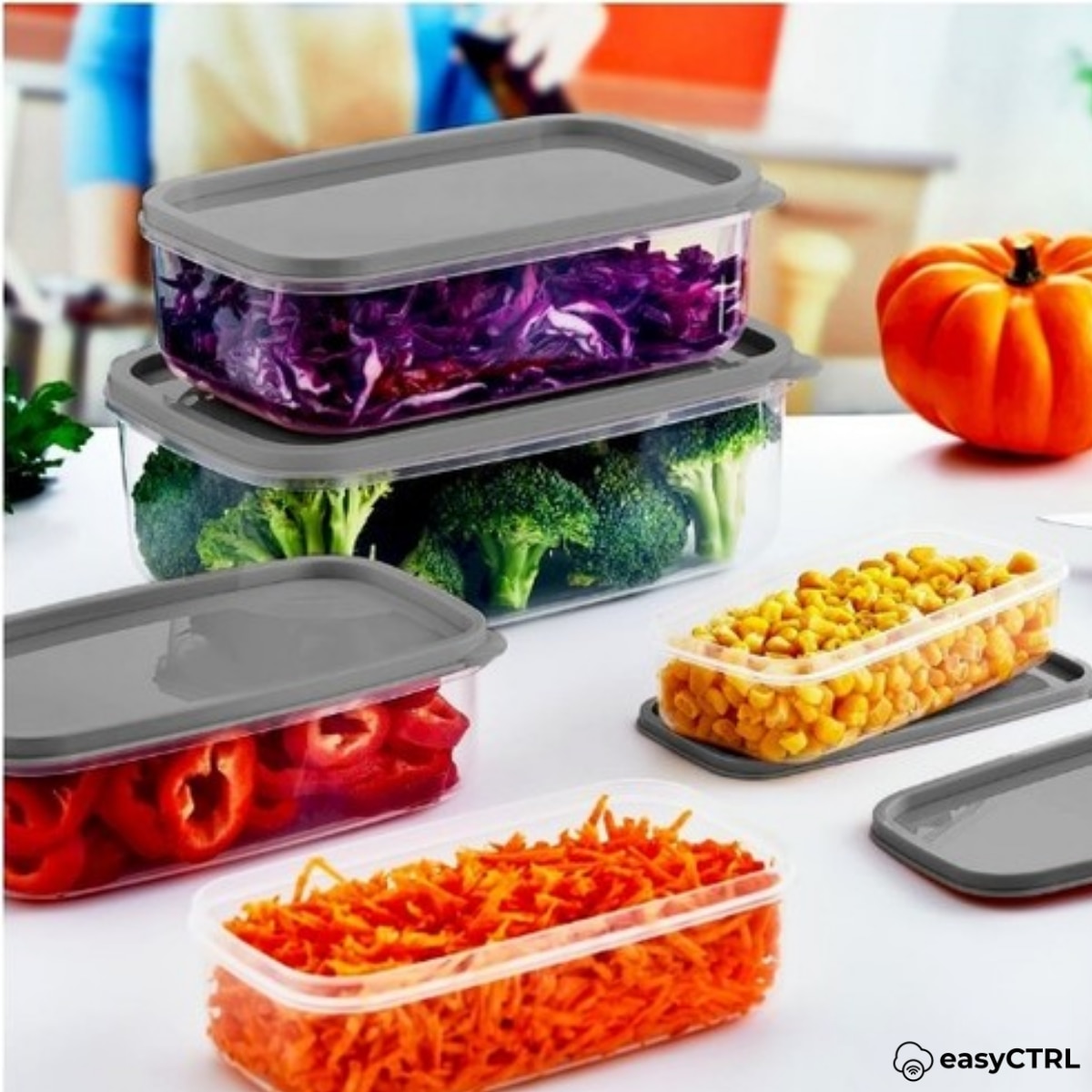 Set 5 caserole alimentare cu capac, fara BPA, 330ml, 530ml, 850ml ...