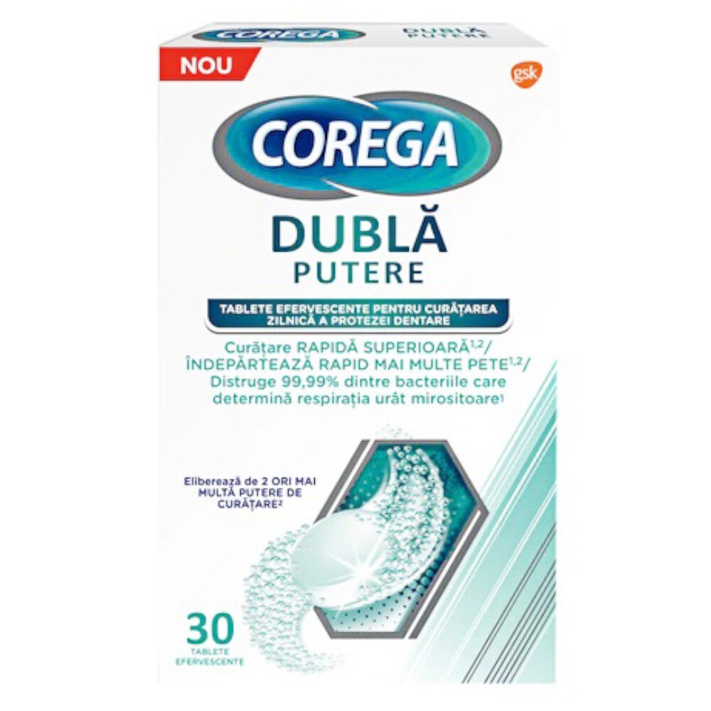 Set 2 x 30 Tablete Efervescente Corega Dubla Putere Pentru Curatarea ...