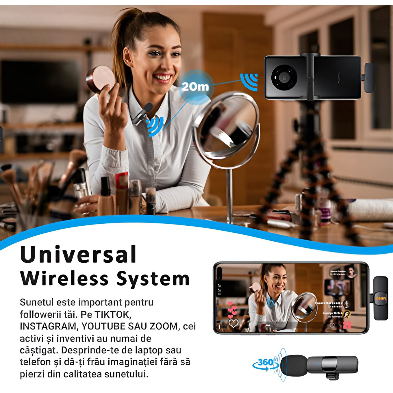 Microfon Lavaliera Profesionala Wireless Type C, portabil pentru ...