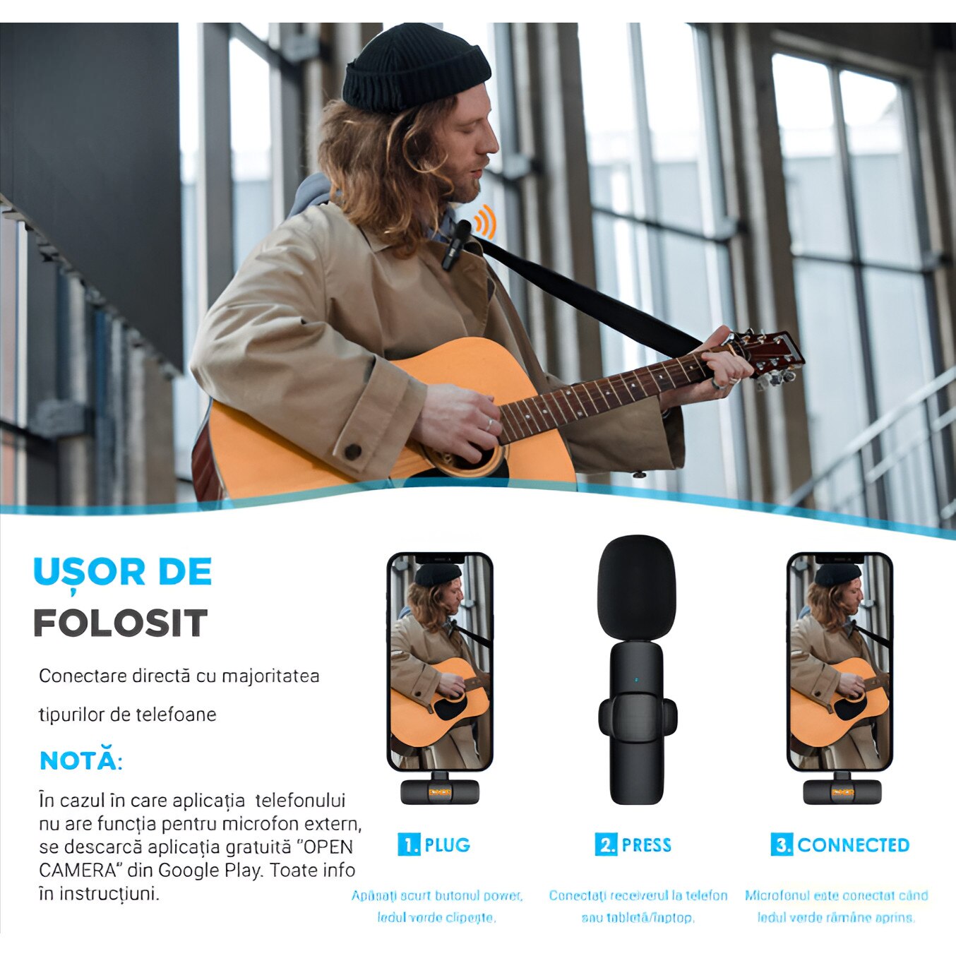 Microfon Lavaliera Profesionala Wireless Type C, portabil pentru ...