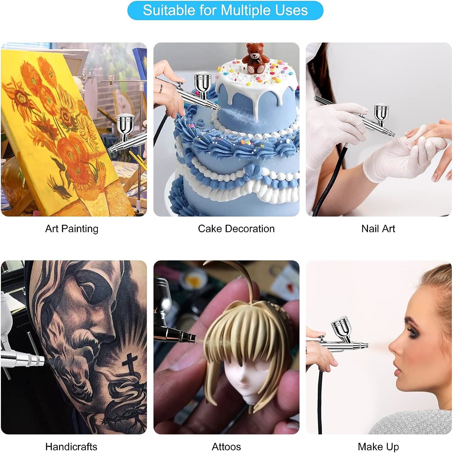 Airbrush Mini Compressor Kit, Комплект пистолет с дюза 0.2, 0.3 и 0.5 ...