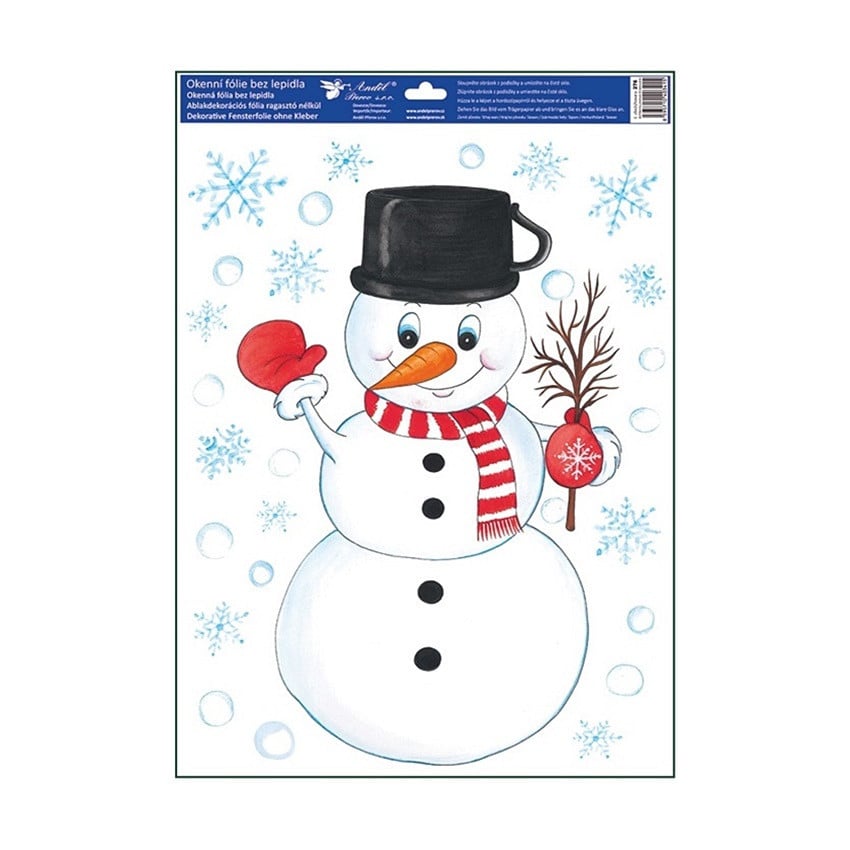 Sticker geam cu motive de iarna - om de zapada cu oala neagra pe cap ...