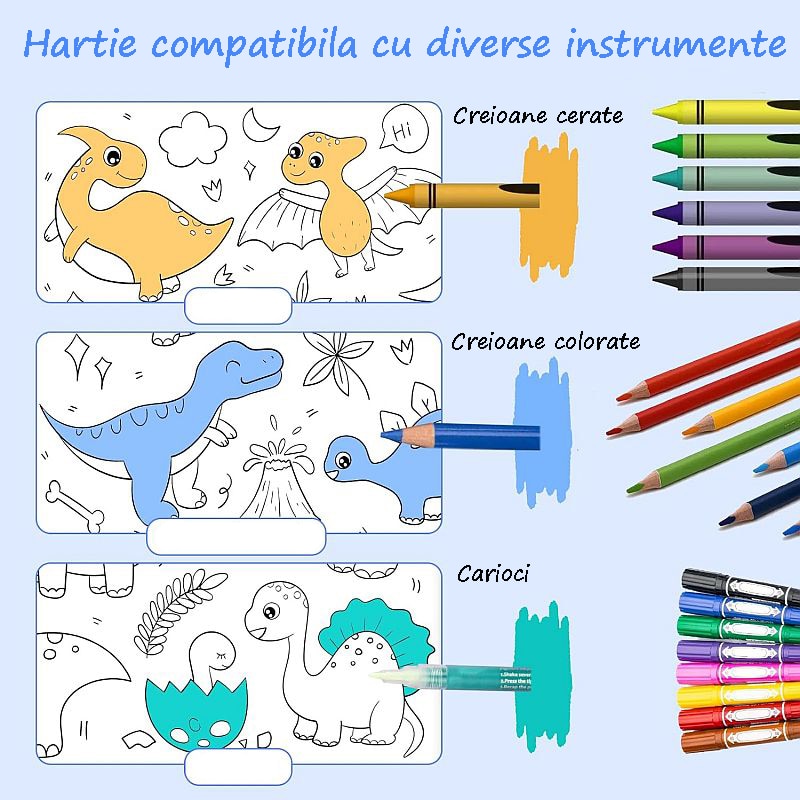 Rola hartie cu desene de colorat, PROCART, model dinozauri, hartie ...