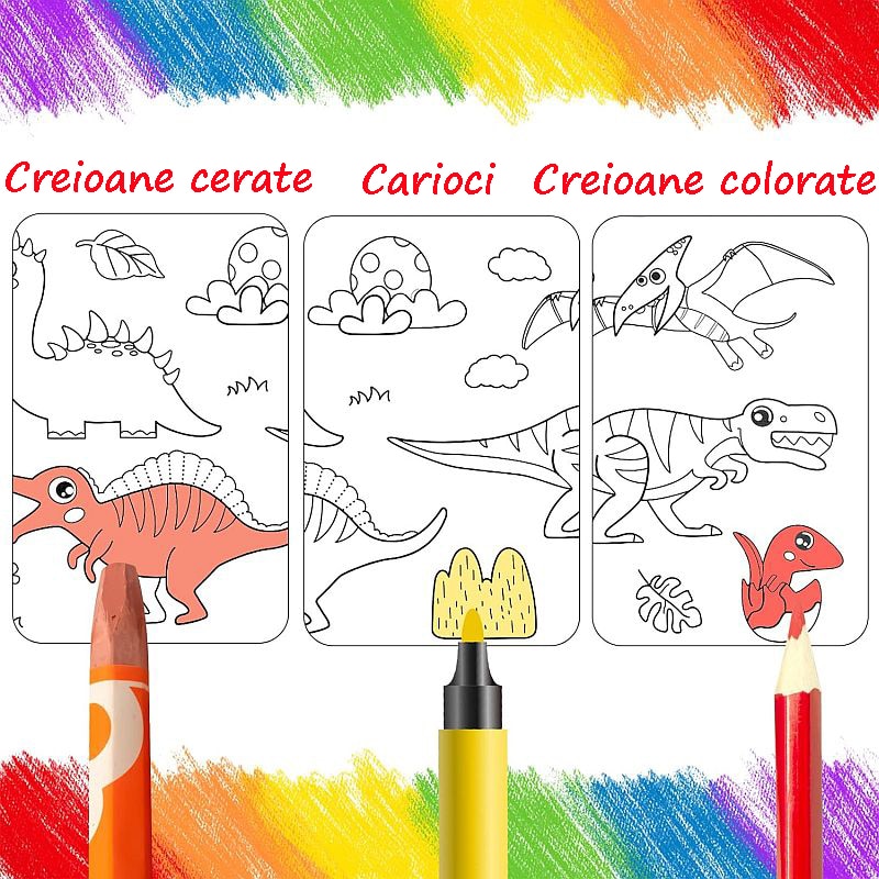 Rola hartie cu desene de colorat, PROCART, model dinozauri, hartie ...