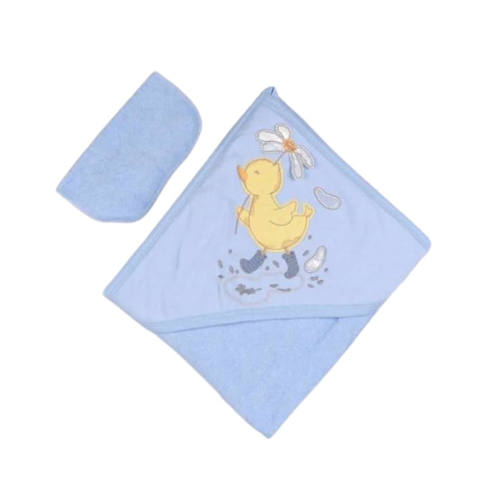 Set Prosop bebe si manusa, Model animalut, 85x85 cm, bumbac 100%, Bleu ...