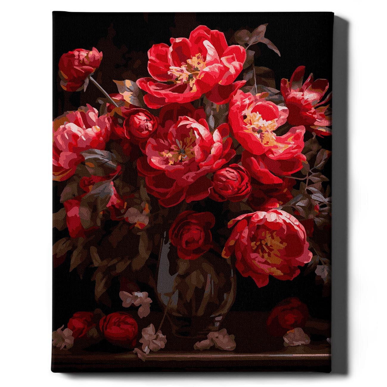 Set Pictura pe Numere Flori rosii - Panza Bumbac, Rama Lemn, 40x50 cm ...