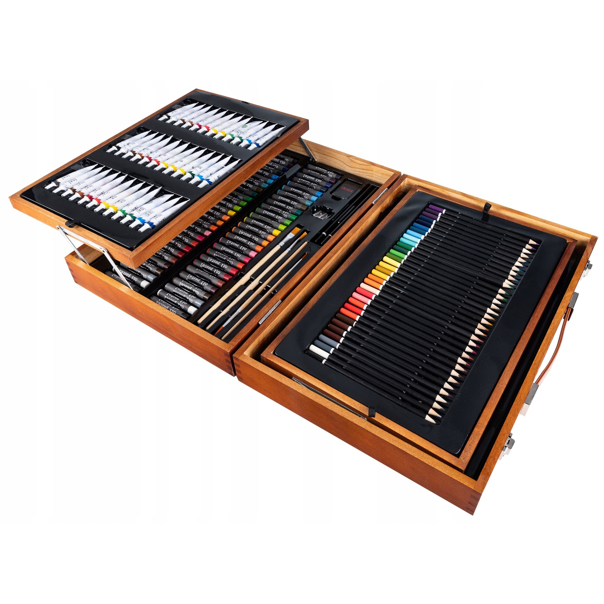 Set de pictura si desen pentru copii, 174 de piese, trusa lemn ...