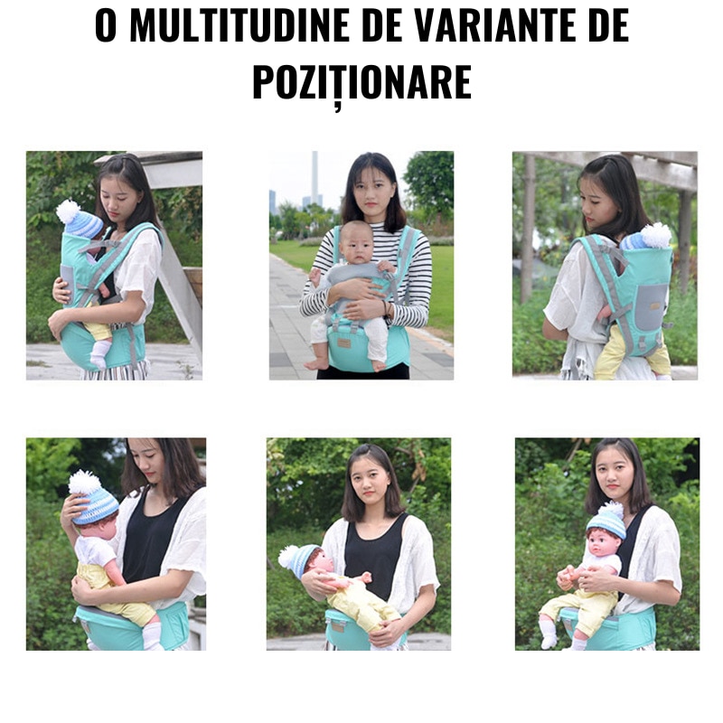 Marsupiu ergonomic negru pentru transportul bebelusului cu 3 pozitii de ...