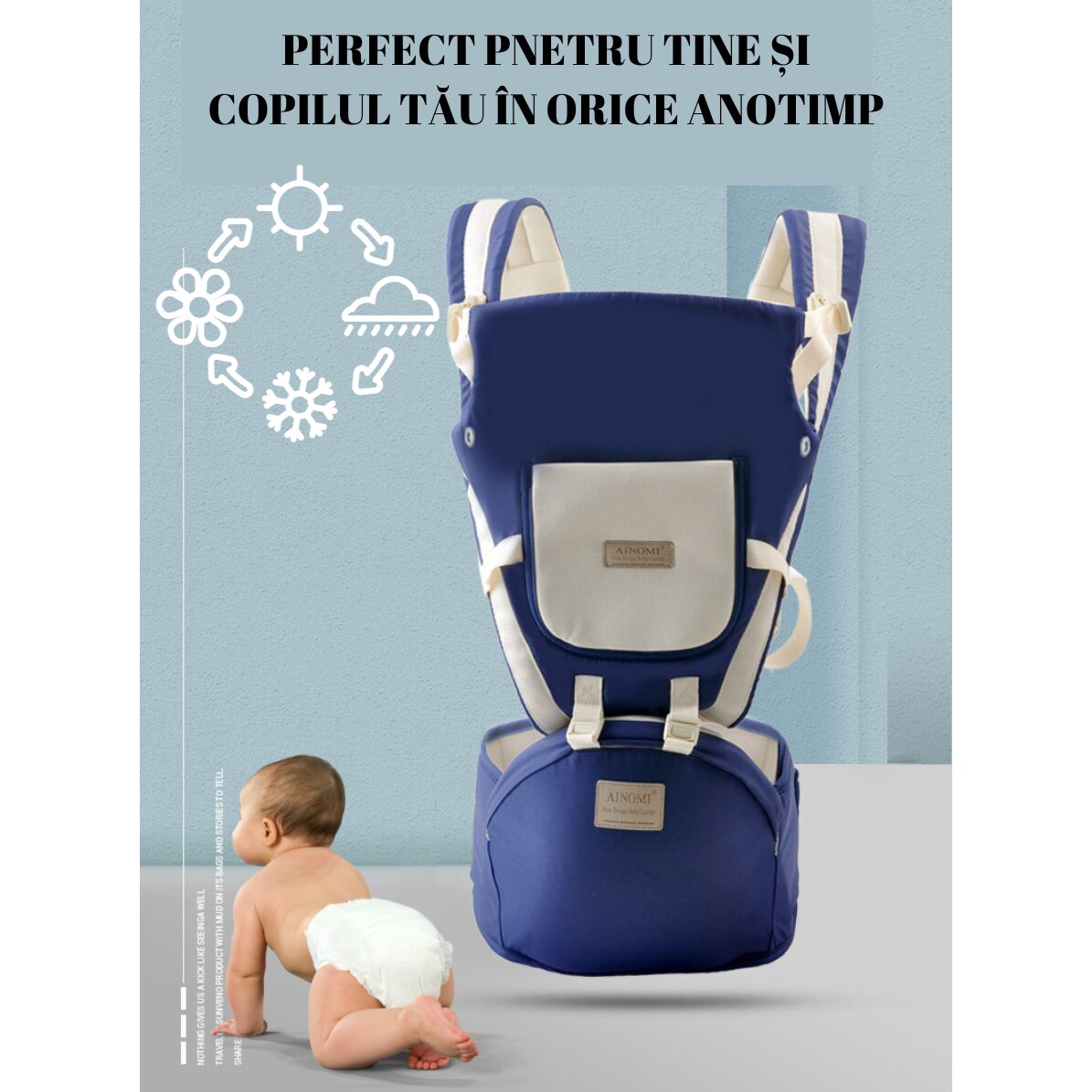 Marsupiu ergonomic negru pentru transportul bebelusului cu 3 pozitii de ...