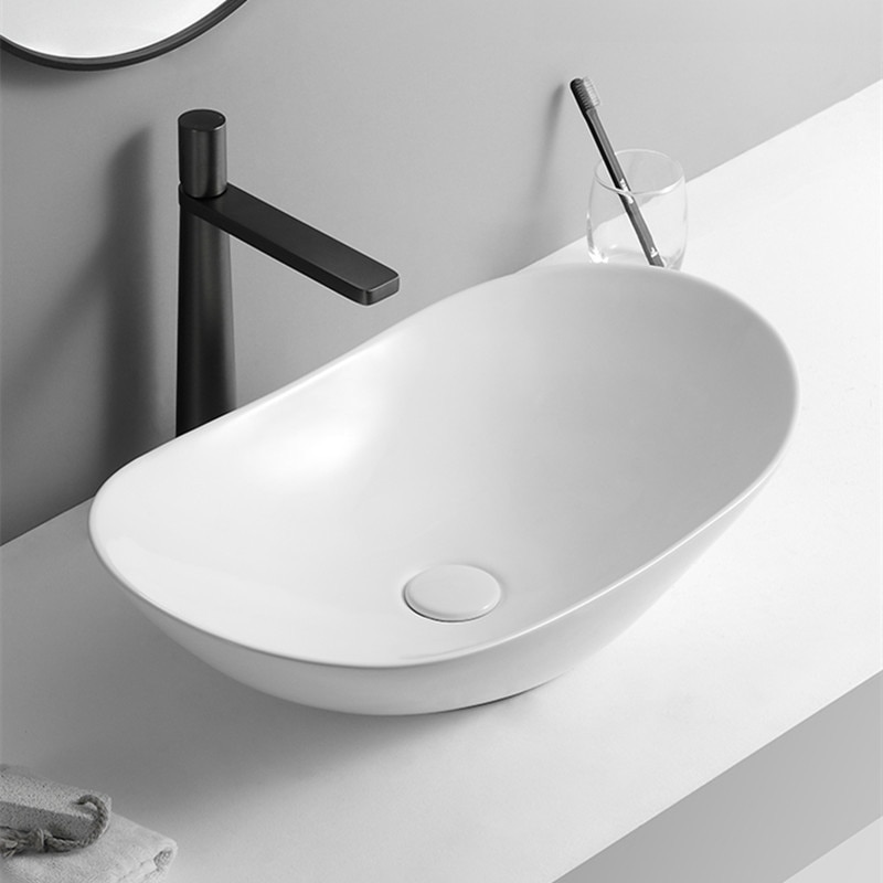 Lavoar pe blat Rebiko oval, ceramic, design modern si elegant, alb, 60. ...