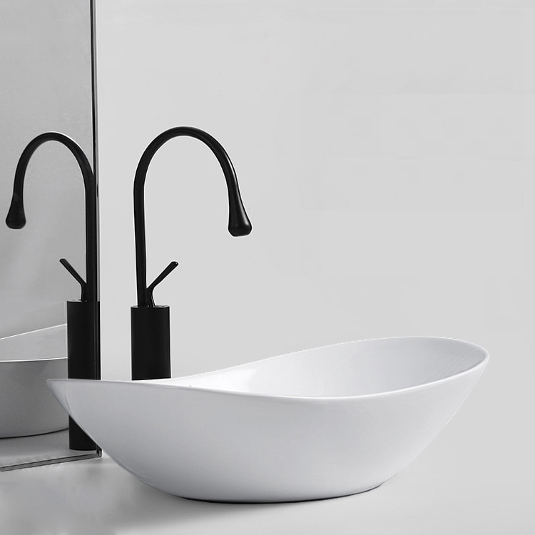 Lavoar pe blat Rebiko oval, ceramic, design modern si elegant, alb, 60. ...