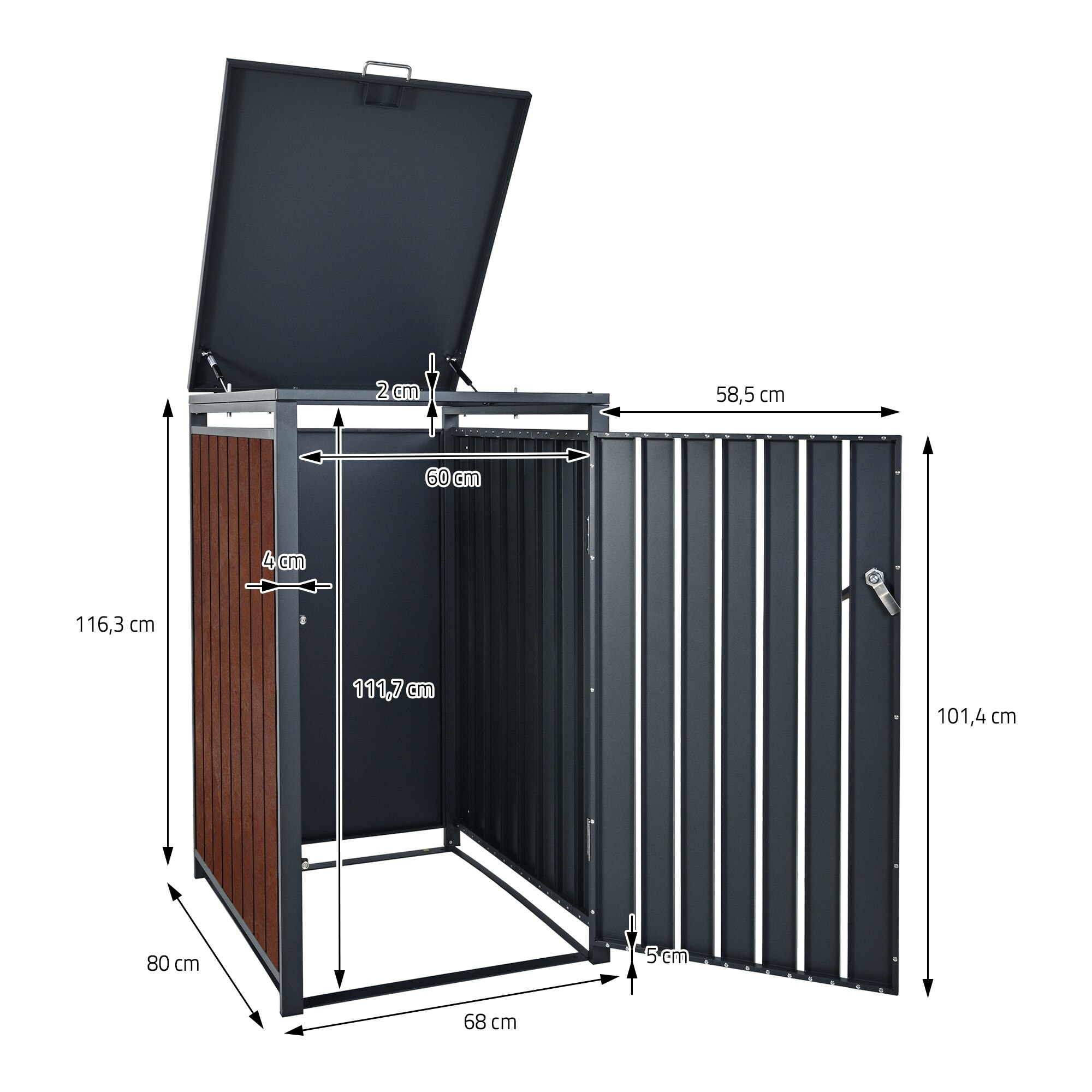 Cutie metalica de gunoi, ML-Design, antracit, 68 x 80 x 116, 3 cm, otel ...