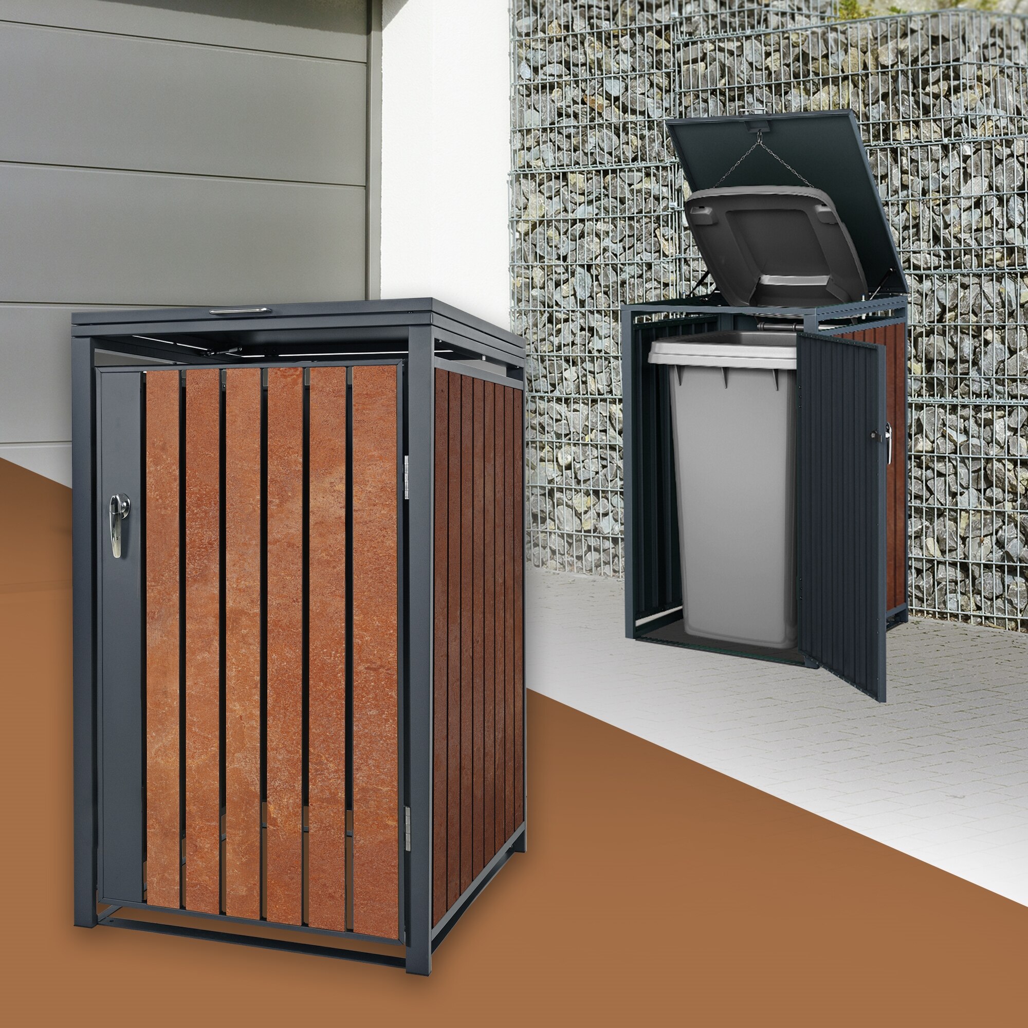 Cutie metalica de gunoi, ML-Design, antracit, 68 x 80 x 116, 3 cm, otel ...
