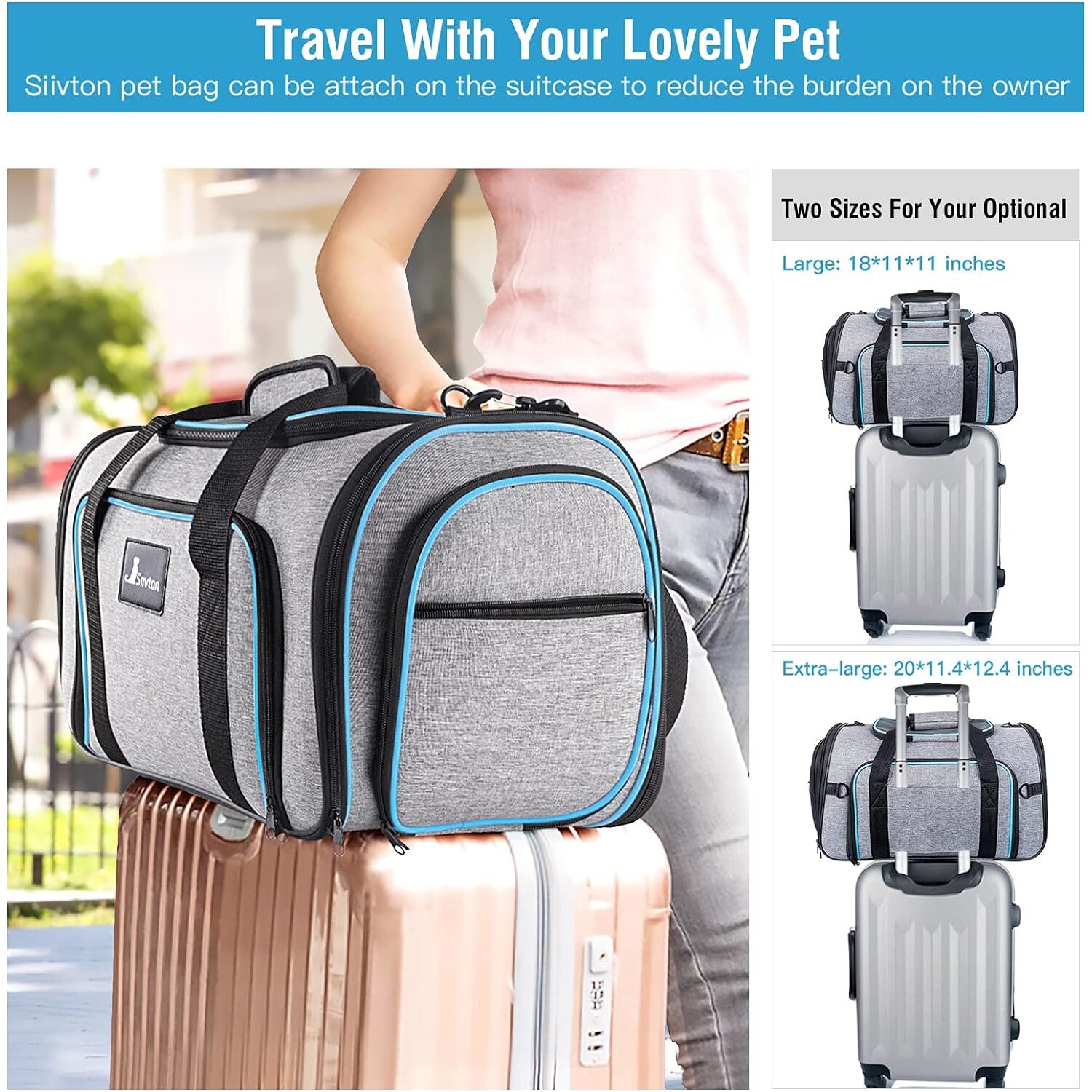 Geanta pentru transport animale mici, MOSMAOO®, Extensibil pe 2 parti ...