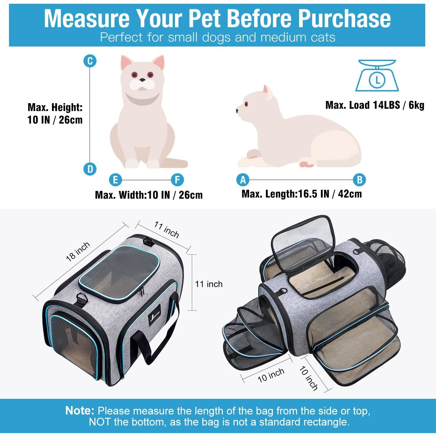 Geanta pentru transport animale mici, MOSMAOO®, Extensibil pe 2 parti ...
