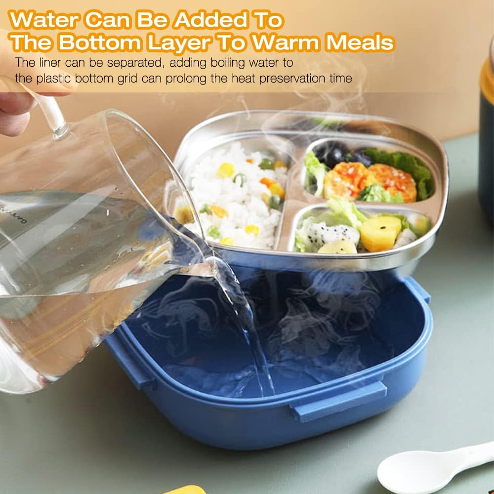 Caserola termica, copii, pentru pranz, 3 compartimente, 550 ml, inox ...