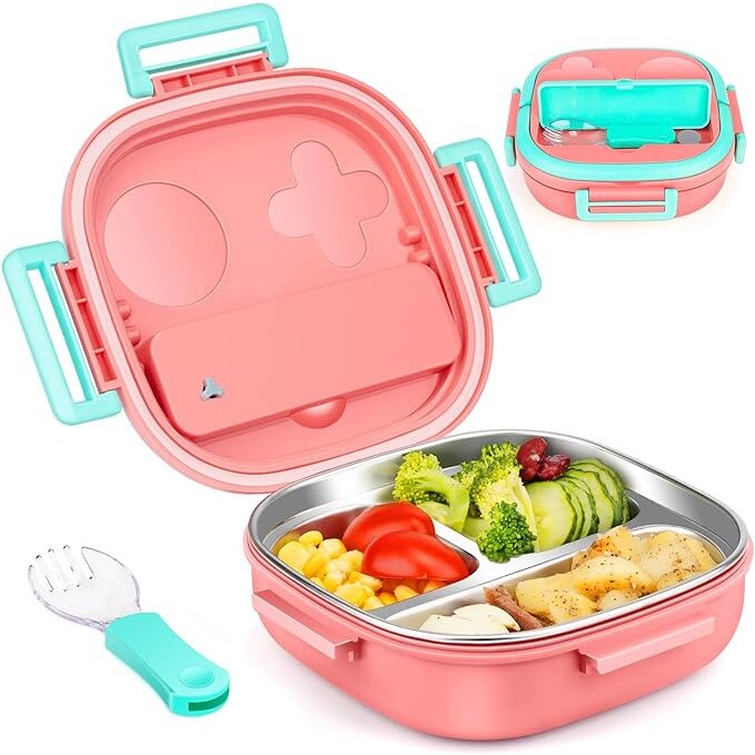 Caserola termica, copii, pentru pranz, 3 compartimente, 550 ml, inox ...