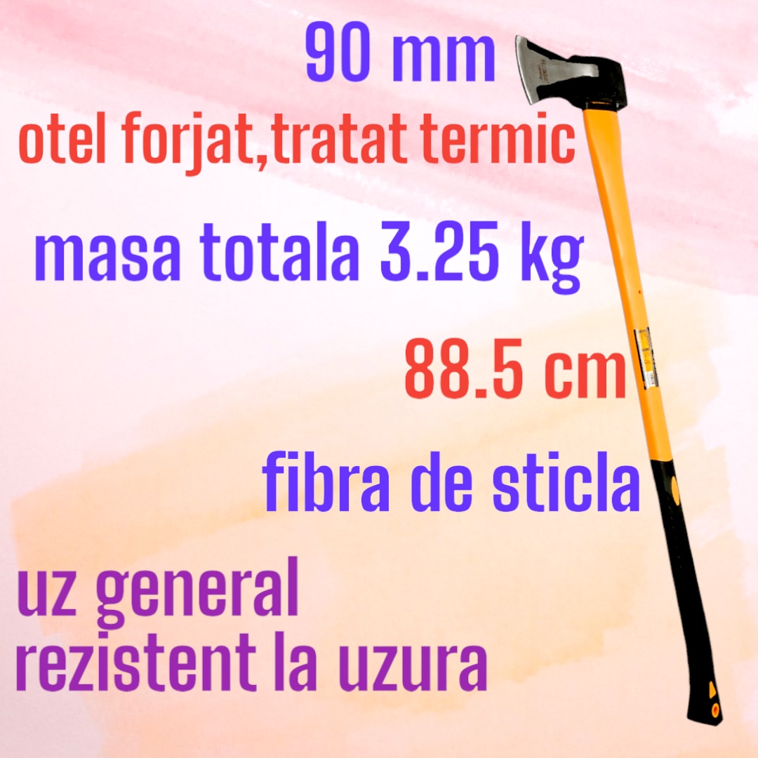 Topor profesional 2.00 kg, otel forjat si maner fibra sticla, 88.5x19 ...