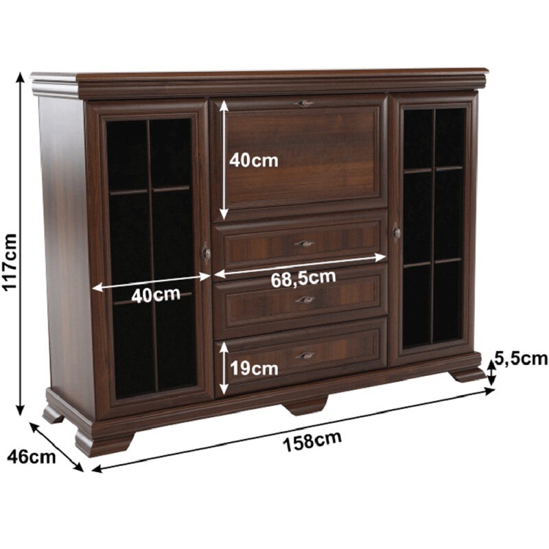Vitrina living VM6, 3 usi, 3 sertare, Nuc, 158 x 46 x 117 cm - eMAG.ro