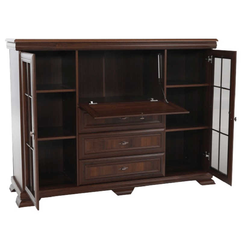 Vitrina living VM6, 3 usi, 3 sertare, Nuc, 158 x 46 x 117 cm - eMAG.ro