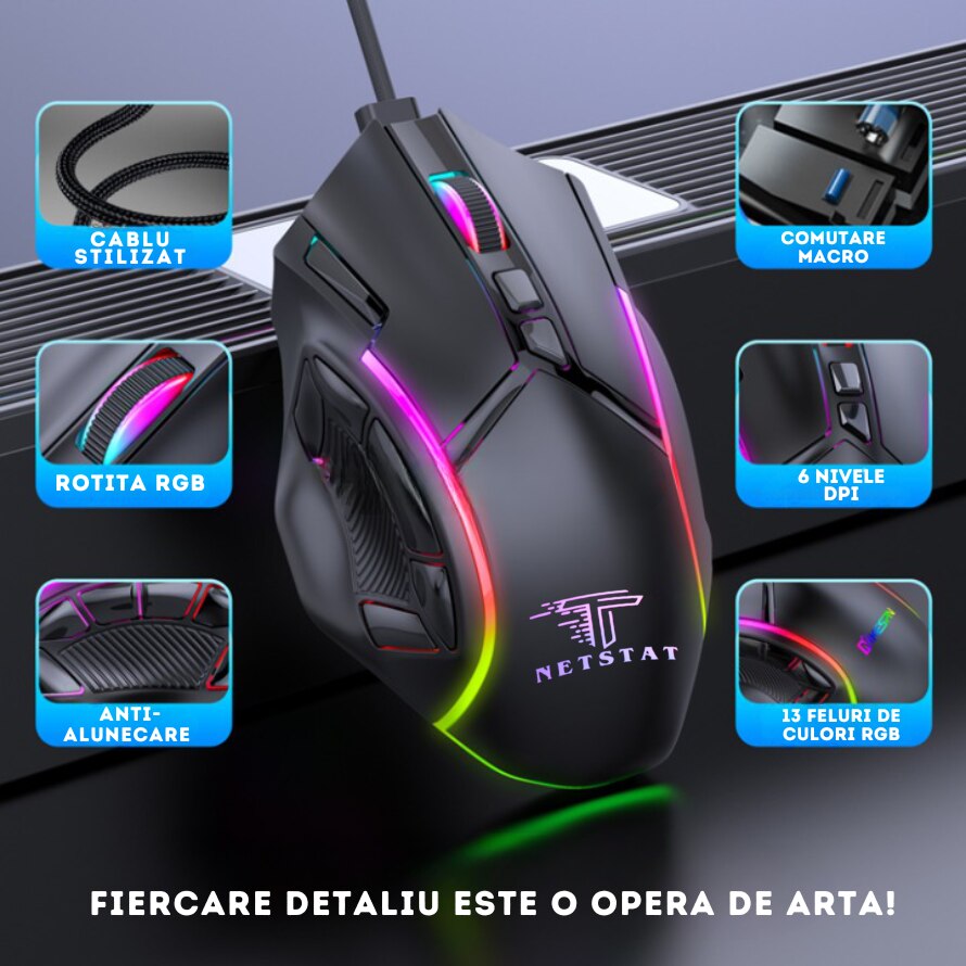 Mouse Profesional RGBZ, pentru Gaming & Office NETSTAT®, 1000-12k Dpi 6 ...