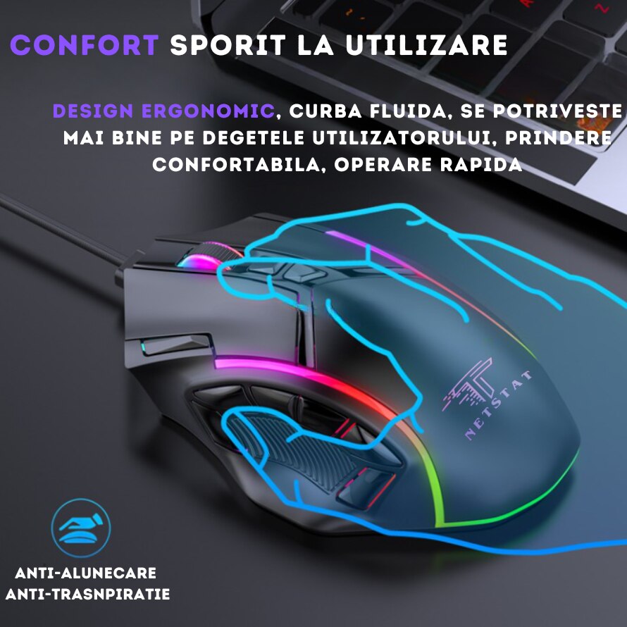 Mouse Profesional RGBZ, pentru Gaming & Office NETSTAT®, 1000-12k Dpi 6 ...