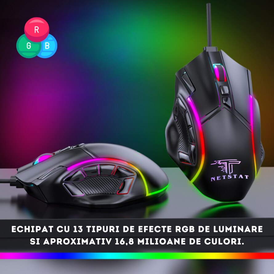 Mouse Profesional RGBZ, pentru Gaming & Office NETSTAT®, 1000-12k Dpi 6 ...