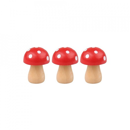 Set 3 ciuperci rosii cu palarie rosi si buline din lemn, 3.5 cm - eMAG.ro