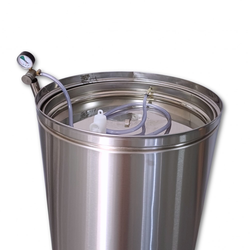 Fermentator Butoi inox cu capac flotant 335 litri, cu fund conic, cu 2 ...
