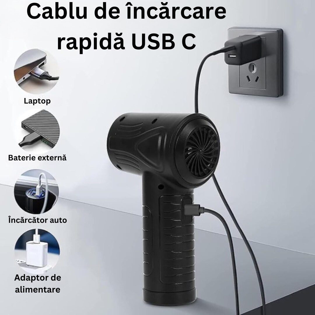 Suflanta aer portabila, 5 duze si 3 peri, 110000 RPM, 3 viteze, Baterie ...