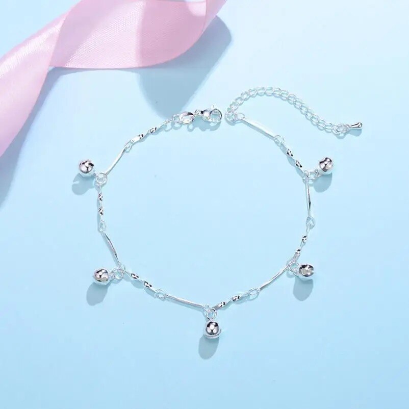 Bratara picior, argint S925, 20+3 cm, argintiu, cu bilute zgomotoase - eMAG.ro