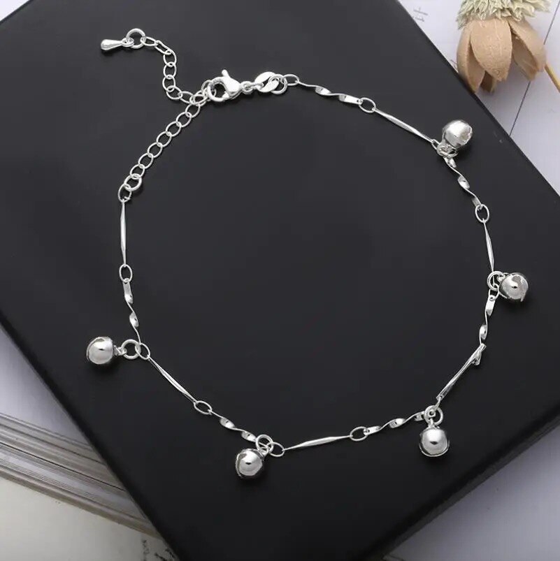 Bratara picior, argint S925, 20+3 cm, argintiu, cu bilute zgomotoase - eMAG.ro